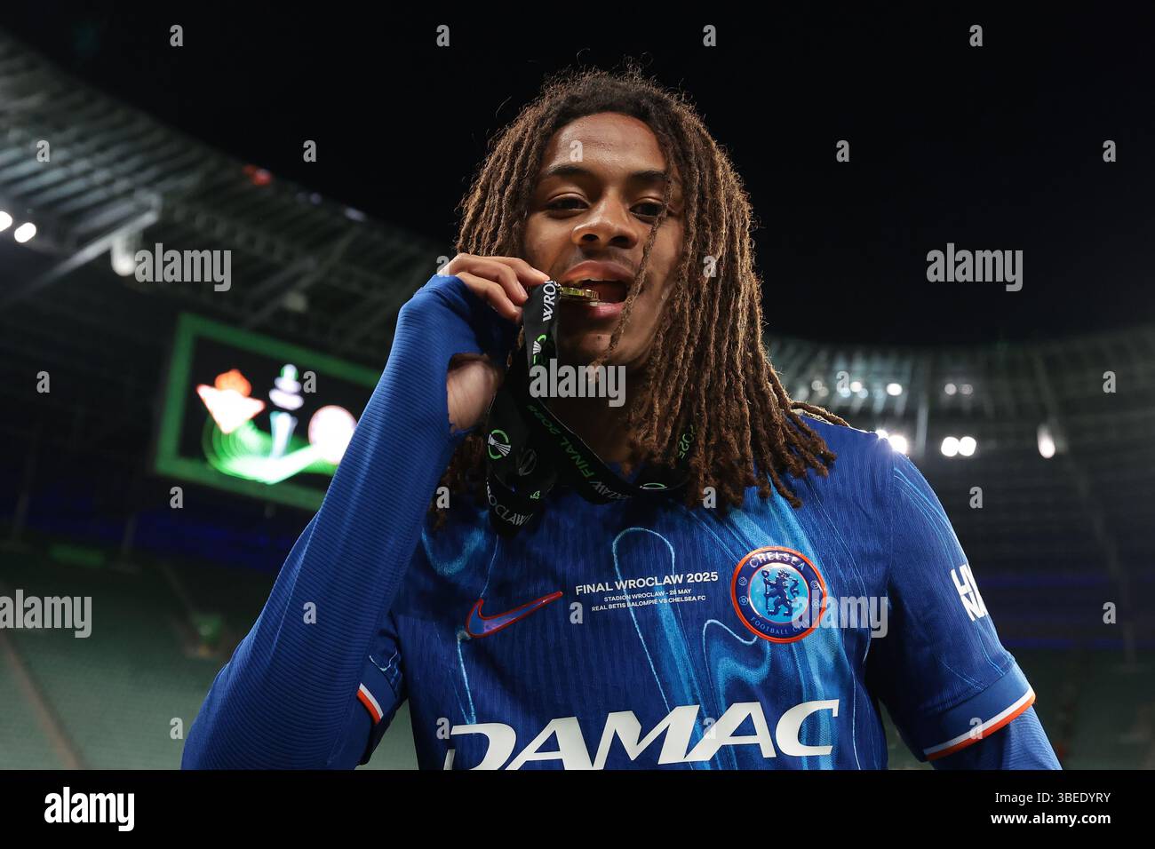 Wroclaw, Poland. 28th May, 2025. Mathis Amougou of Chelsea FC poses ...