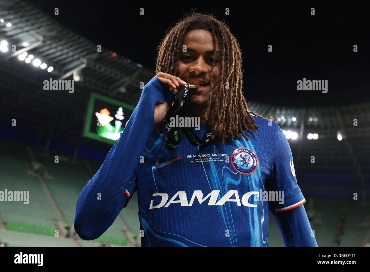 Wroclaw, Poland. 28th May, 2025. Mathis Amougou of Chelsea FC poses ...