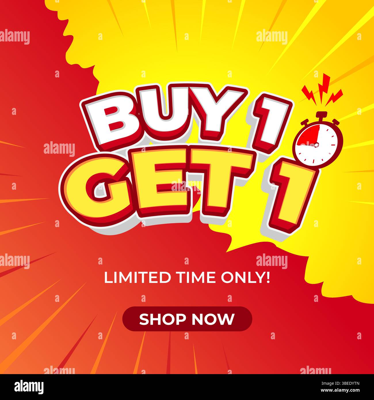 Buy 1 get 1 sale banner template promoting a limited-time offer with a ...