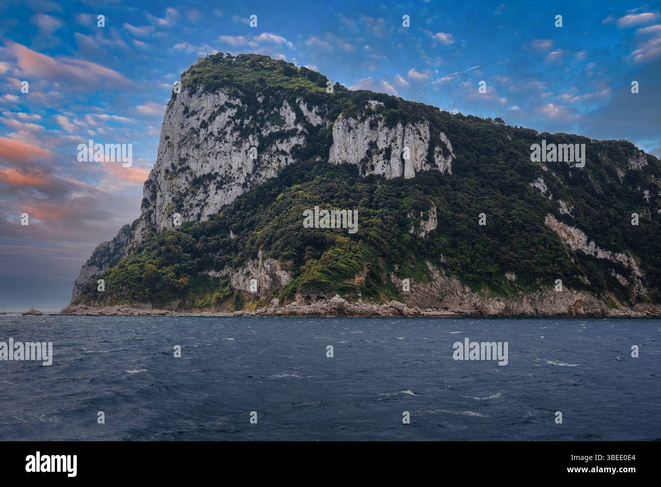 Rugged Cliff with Lush Greenery and Sunset Sky in Capri, Italy Stock ...