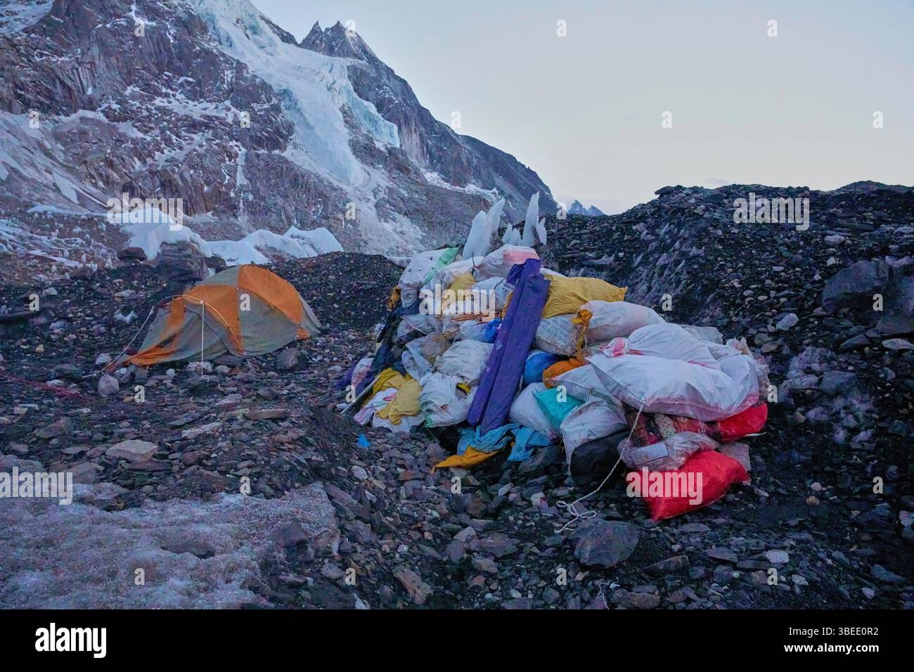 Garbage is piled up at a waste collection center at Everest Base Camp ...
