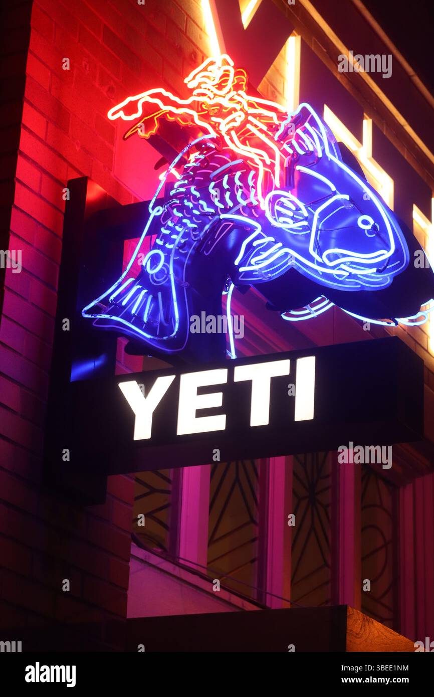 Neon Fish Sign-Yeti Neon Sign Photography Stock Photo - Alamy