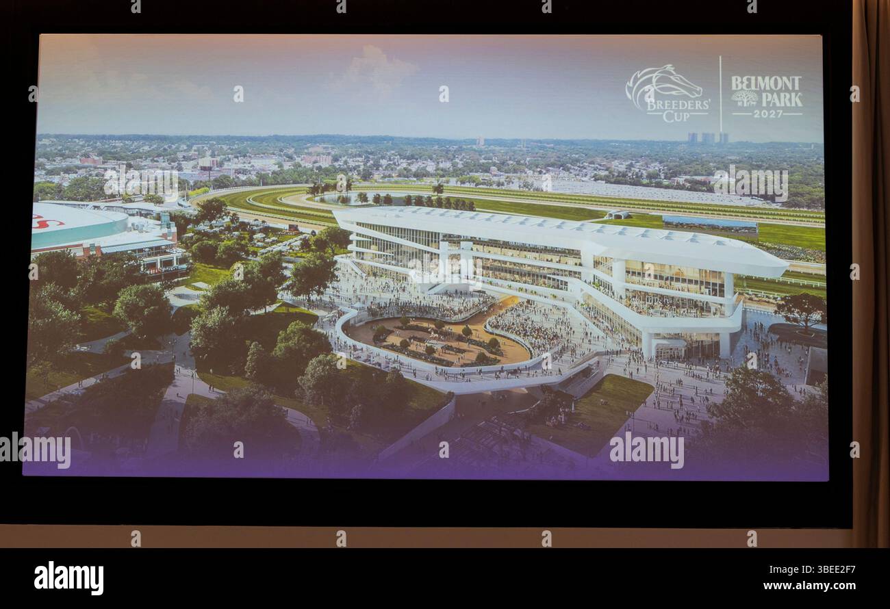 New York, USA. 28th May, 2025. Rendering of redeveloped Belmont Park ...