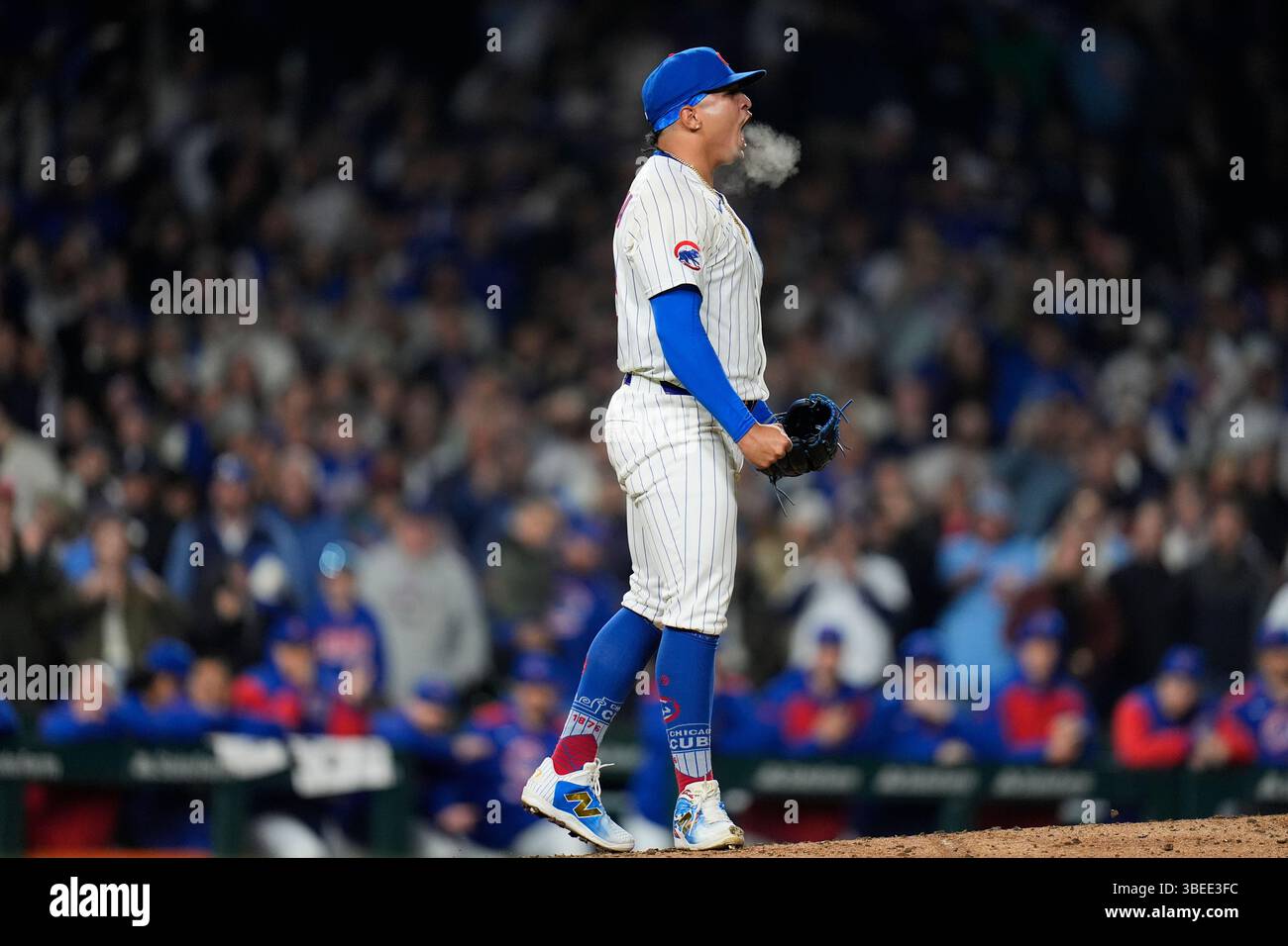 Chicago Cubs pitcher Daniel Palencia (48) celebrates after striking out ...