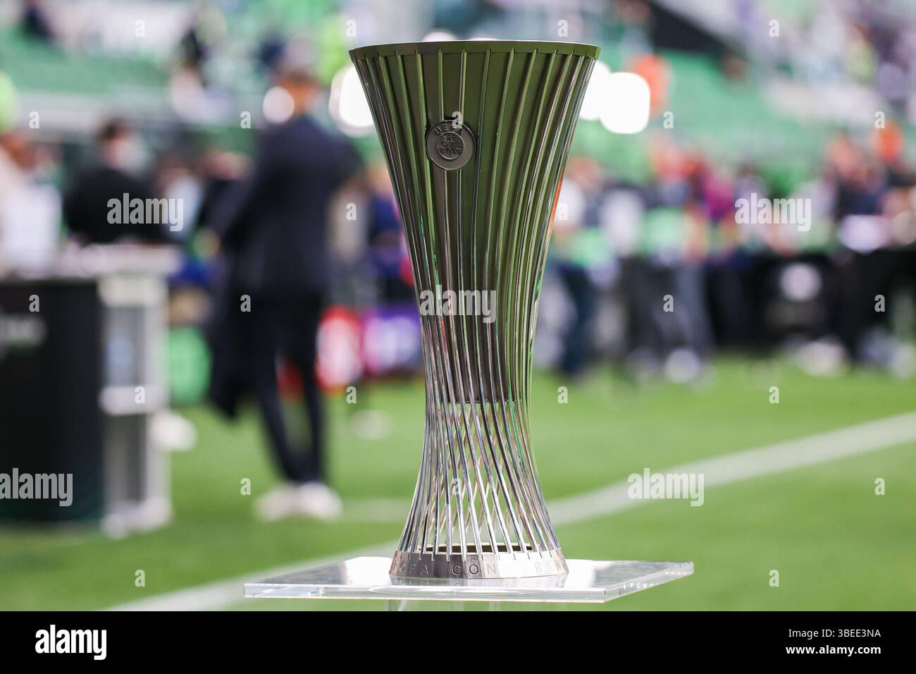 A view of the trophy during the UEFA Conference League Final 2025 match ...