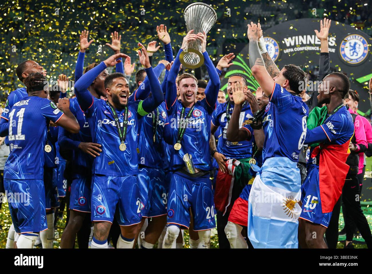 Team of Chelsea FC celebrates a win during the UEFA Conference League ...