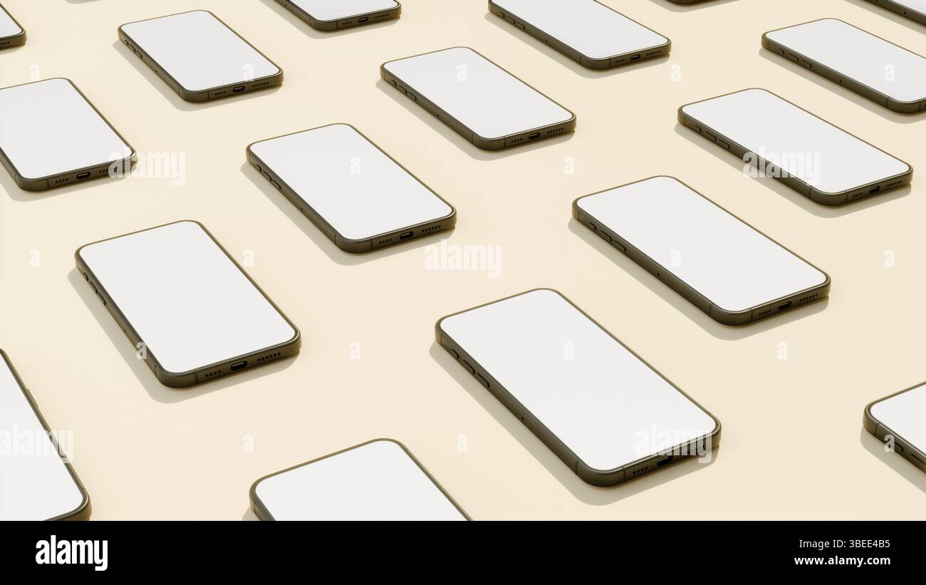 Array of realistic mobile phones for mockup. Many smartphone with blank ...