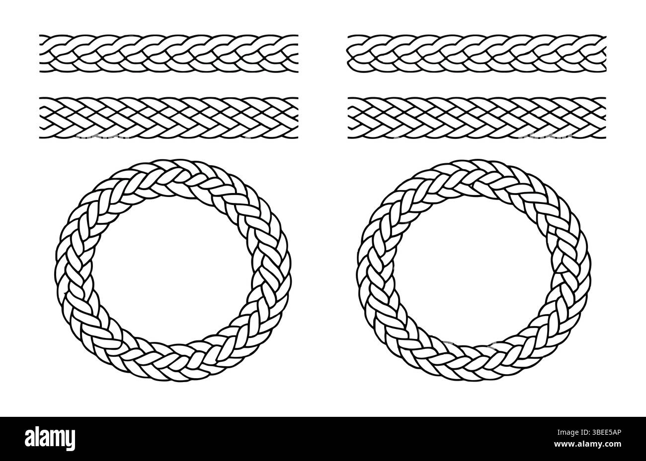 Decorative braided rope circle elements for frames, borders, logos, and ...