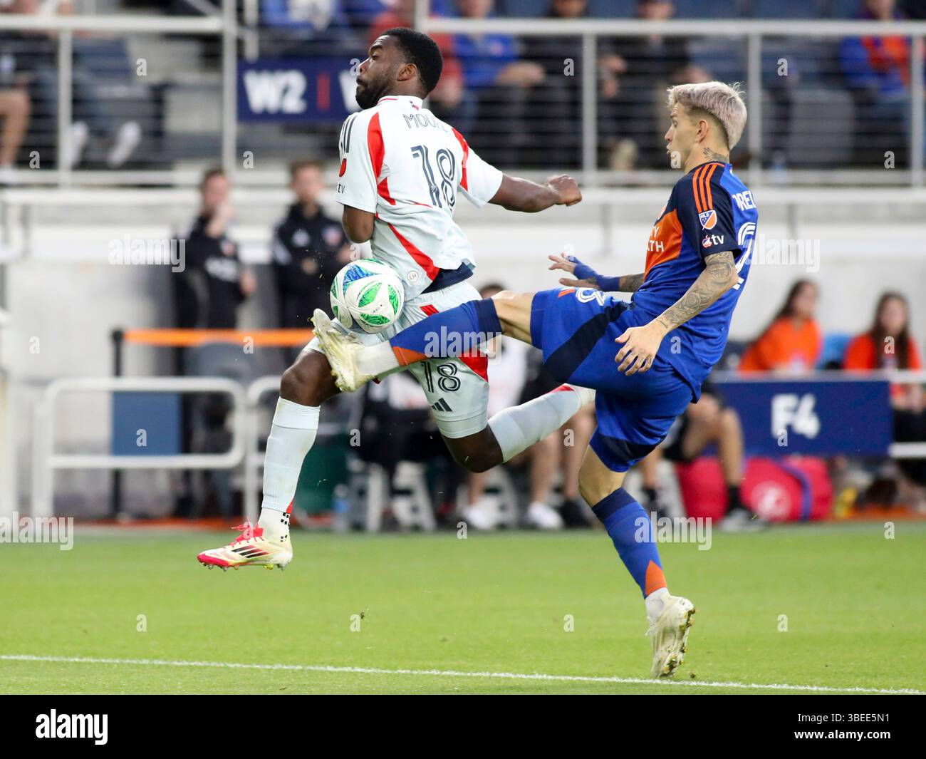 May 28, 2025: FC Cincinnati's Luca Orellano (right) battles for the ...