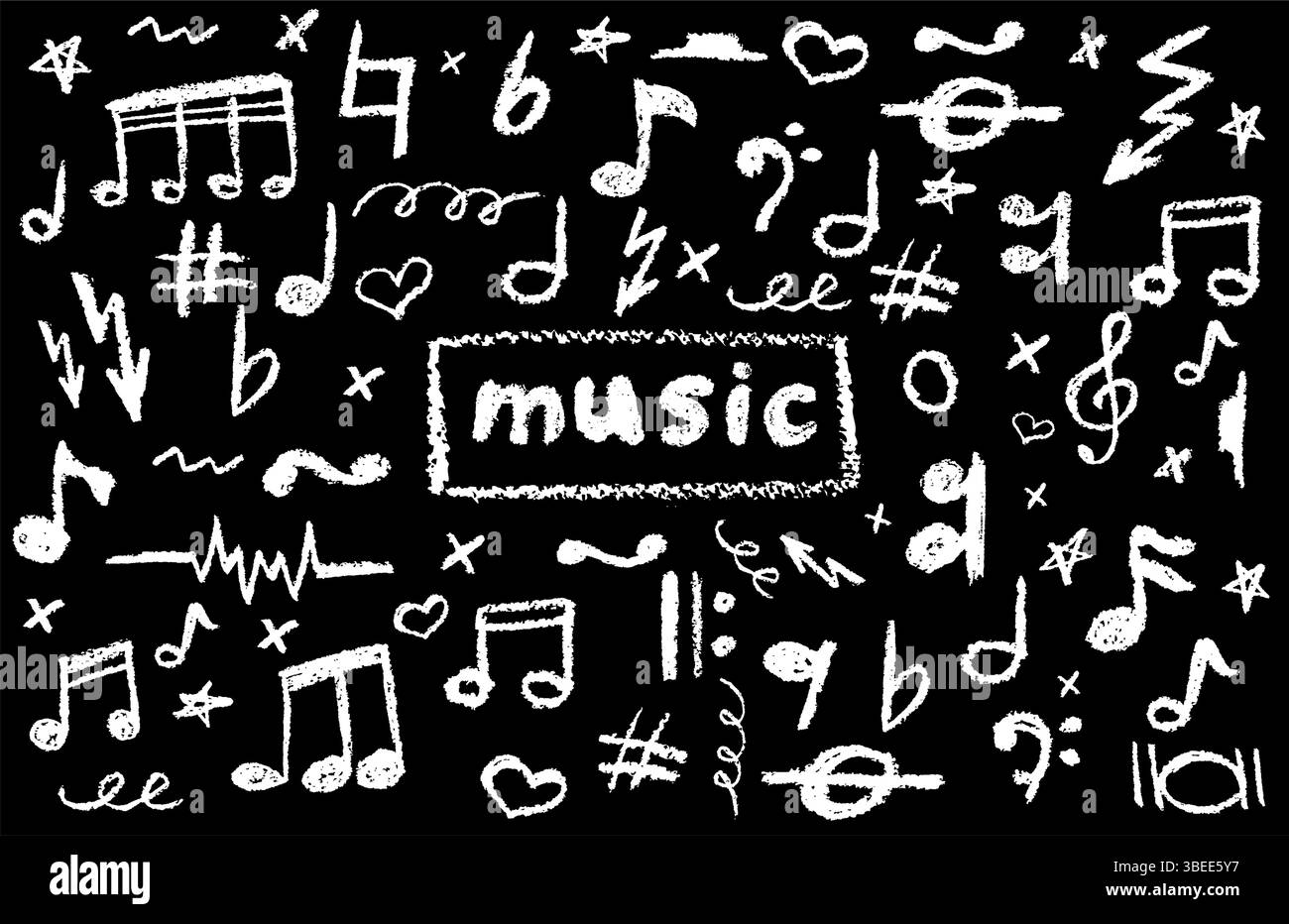 Charcoal scribble vector of handwritten pop music notes and symbols ...