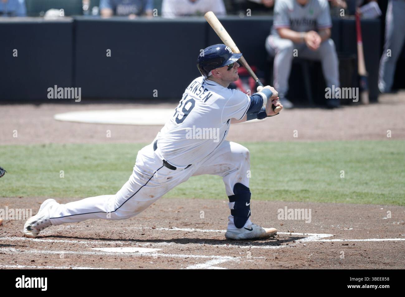 Tampa Bay Rays catcher Danny Jansen (19) pops out to Minnesota Twins ...