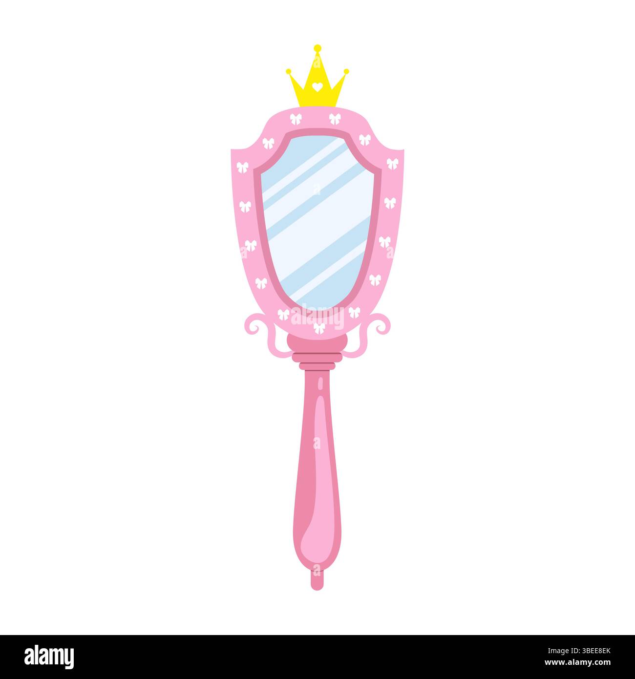 Princess mirror. Elegant handheld mirror with gold crown. Beauty tale ...