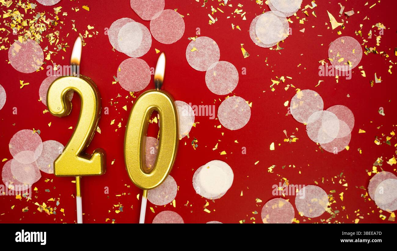 Golden Burning Candle Number Digit Twenty Birthday Greeting Card With