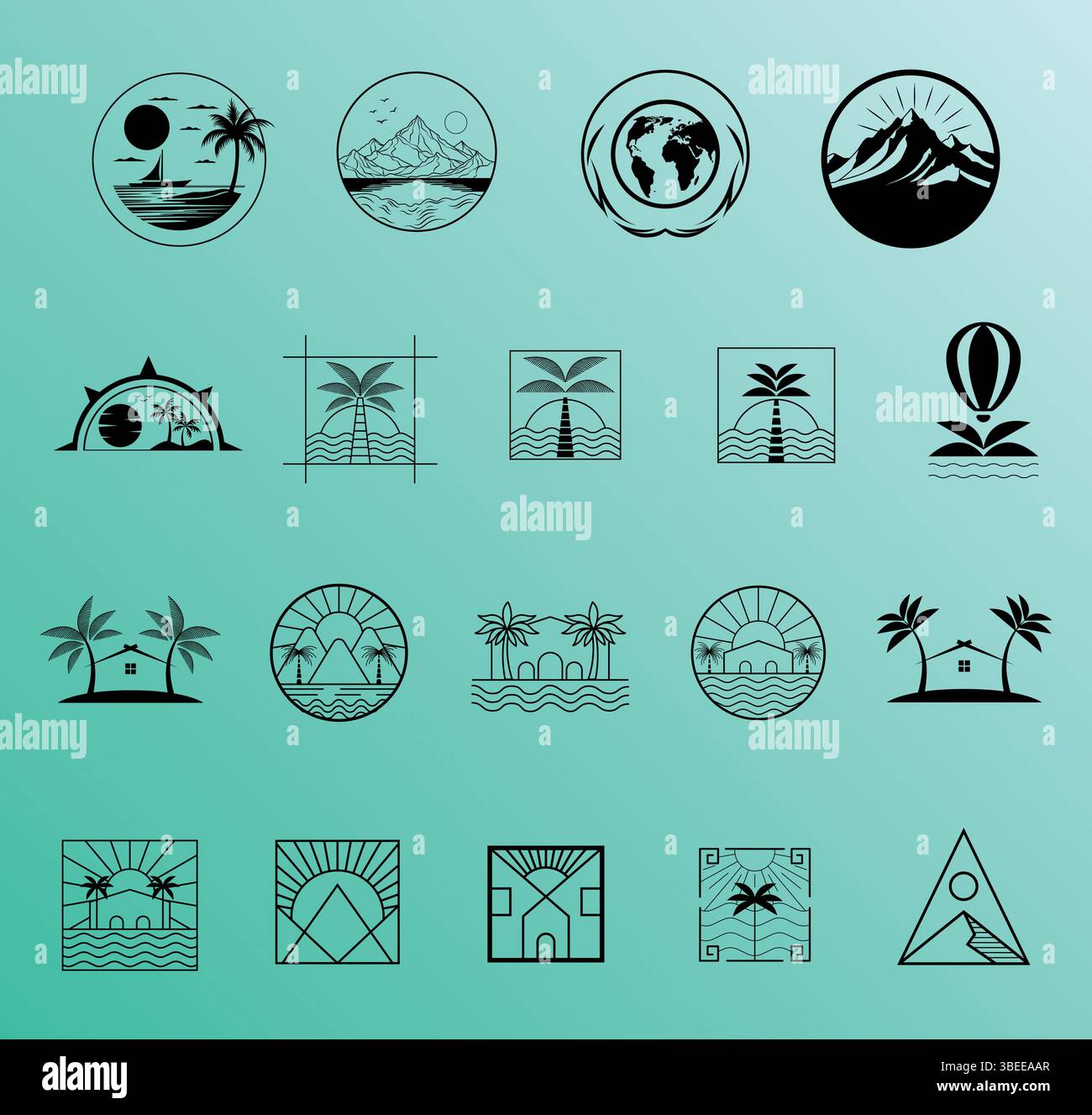 Adventure-inspired collection of travel and nature-themed badge designs ...