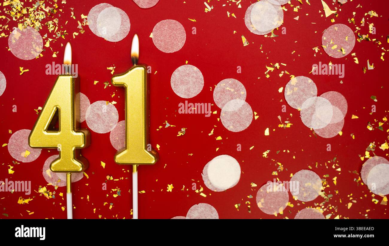 Golden burning candle number digit forty-one. Birthday greeting card ...