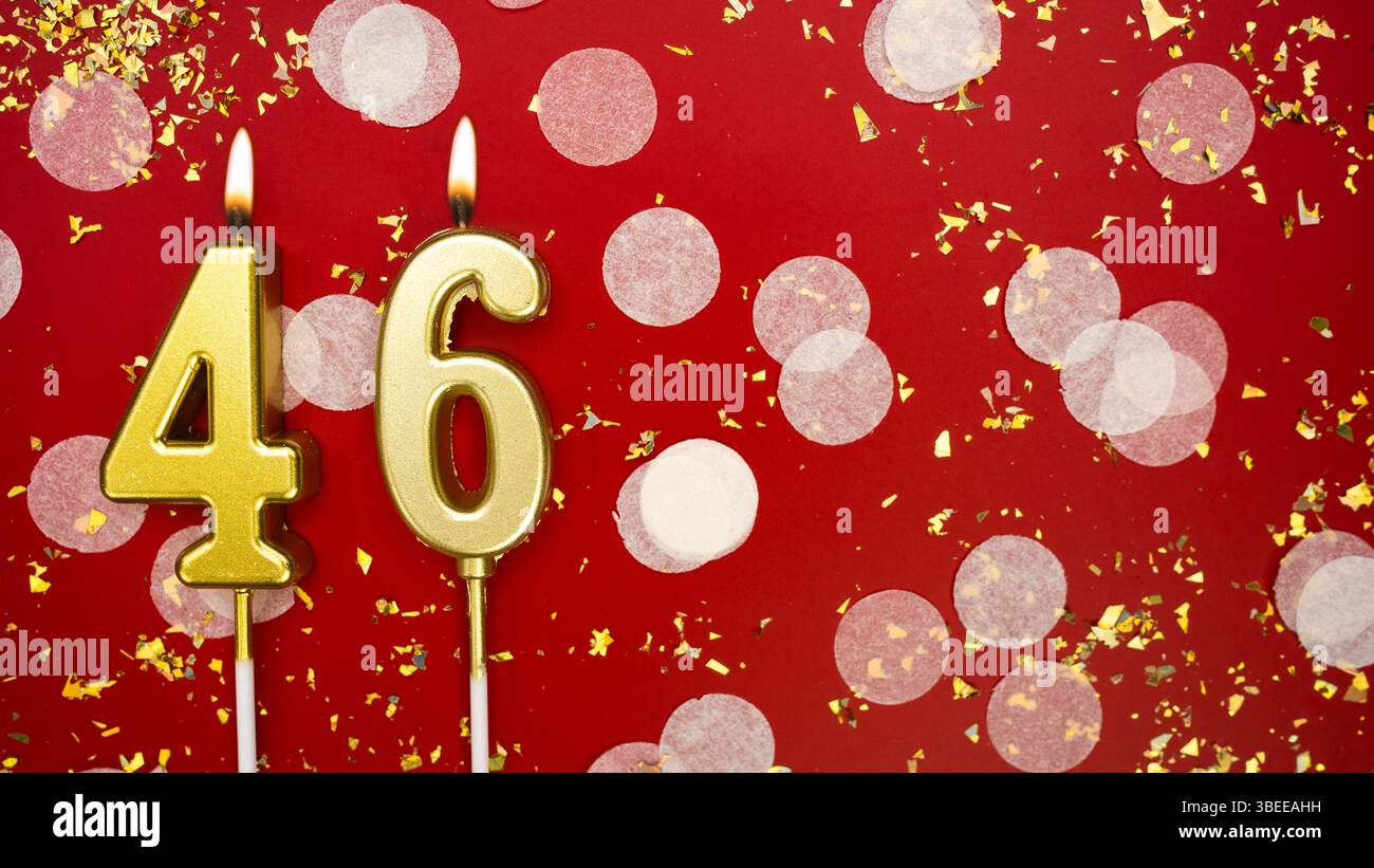 Golden burning candle number digit forty-six. Birthday greeting card ...