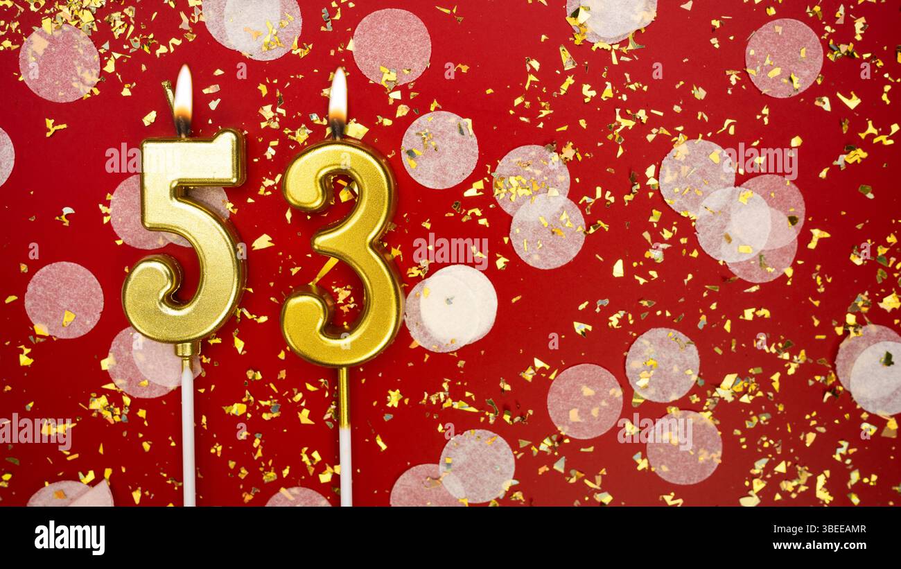 Golden burning candle number digit fifty-three. Birthday greeting card ...