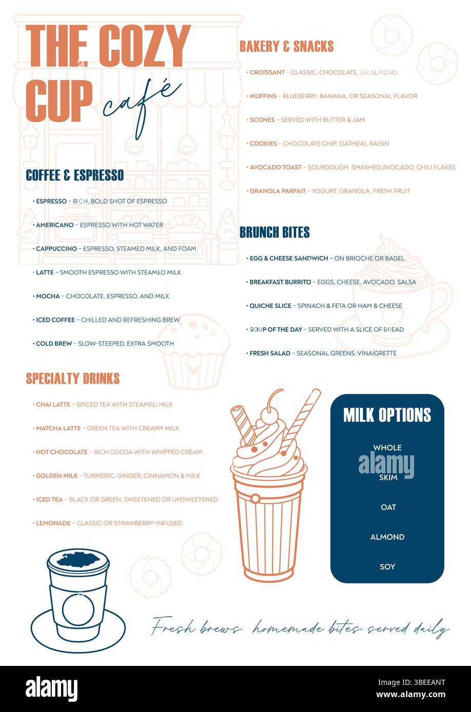 Minimalist menu or branding design for The Cup Cafe, featuring clean ...