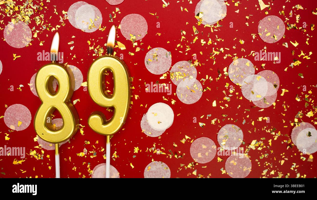 Golden burning candle number digit eighty-nine. Birthday greeting card ...