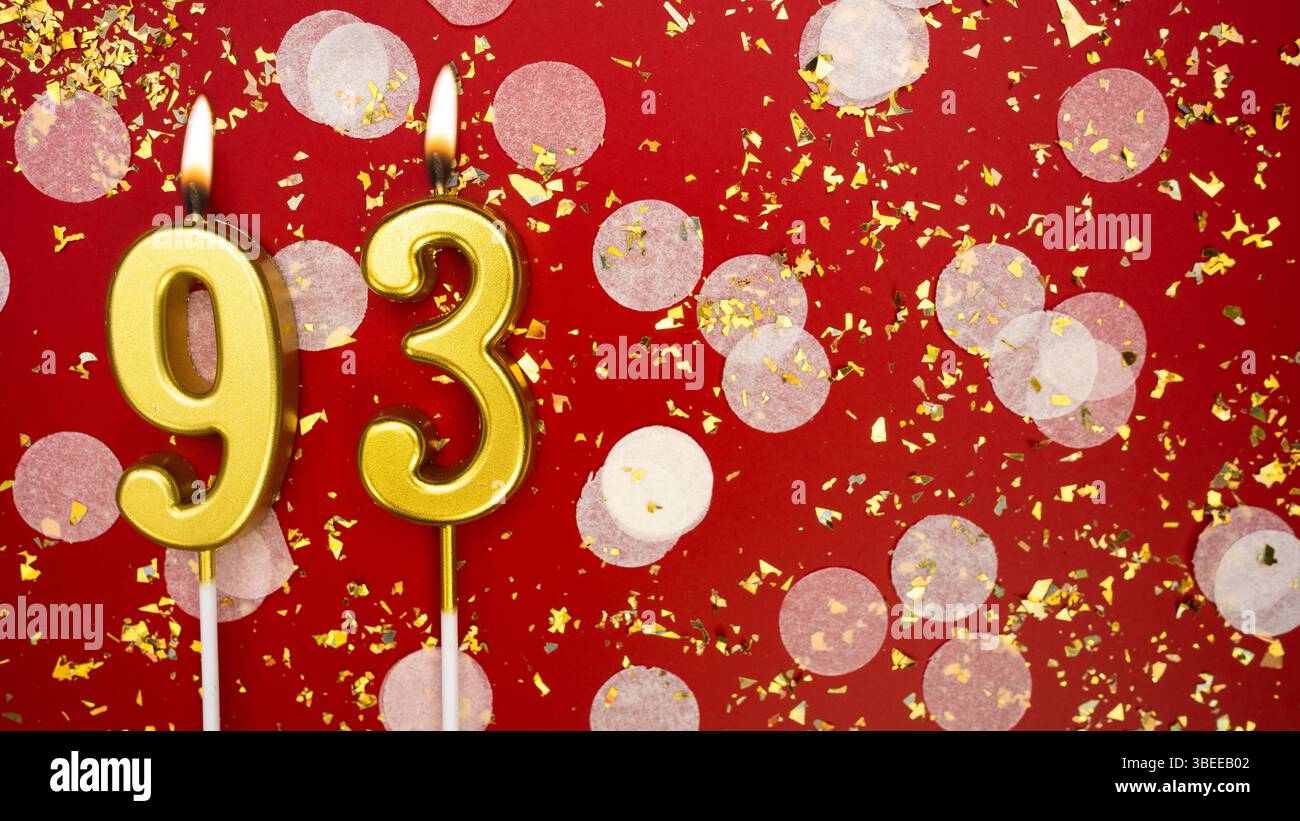 Golden burning candle number digit ninety-three. Birthday greeting card ...