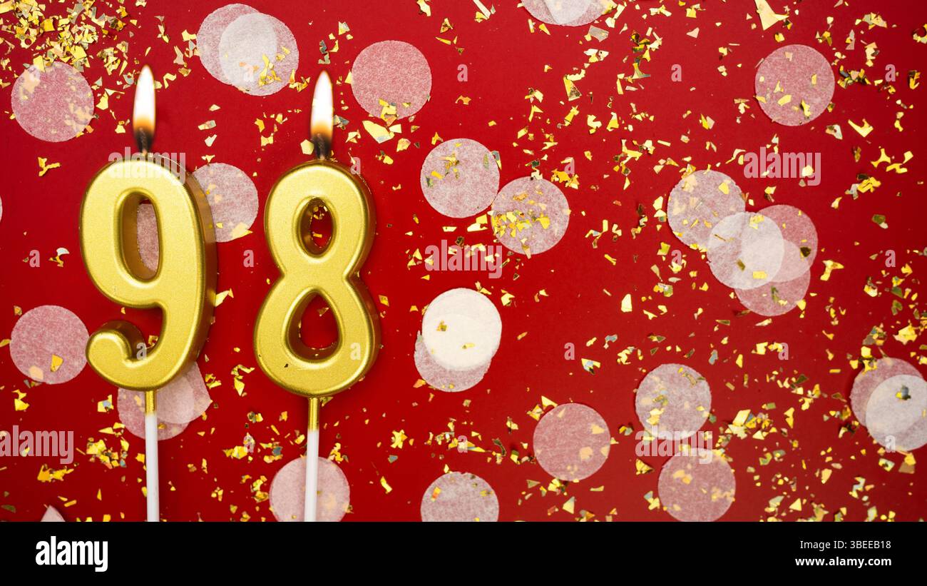 Golden burning candle number digit ninety-eight. Birthday greeting card ...