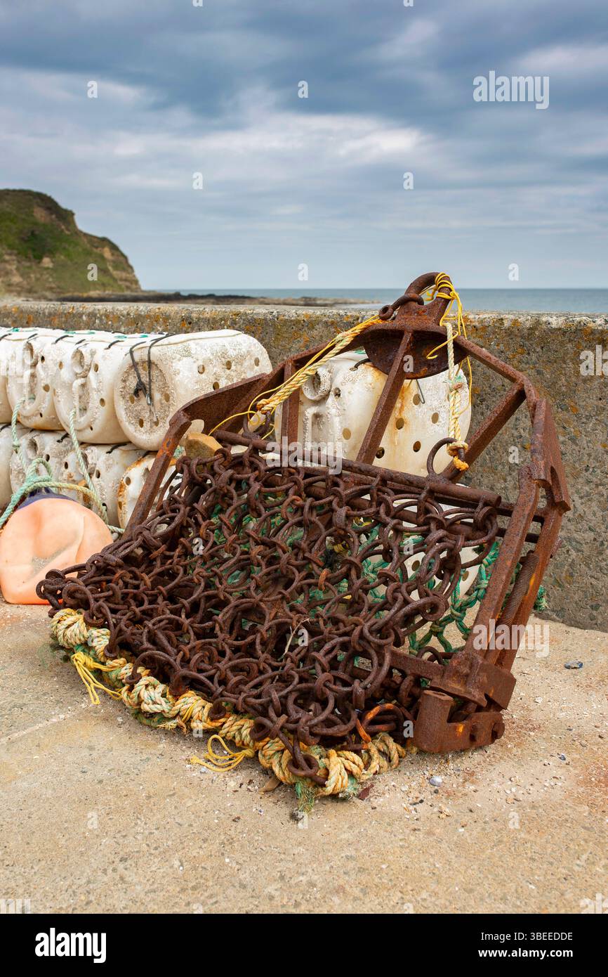 Old rusty scallop dragging and lobster pots traps commercial fishing ...