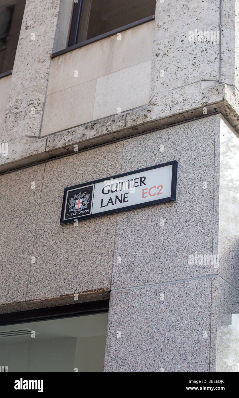 A close-up of the Gutter Lane street sign in the City of London, UK ...