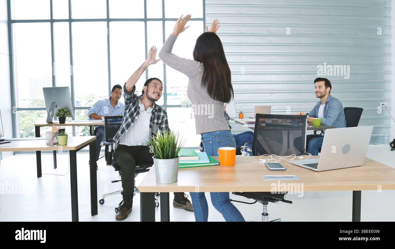 Office teamwork celebration working happiness Happy business people ...