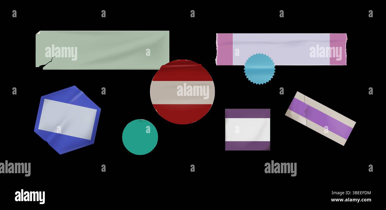 Set of vintage price tags and sale stickers in various shapes. Torn ...