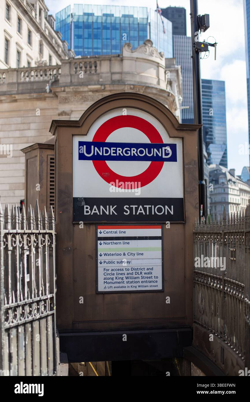 The entrance to Bank Station in London, featuring the iconic ...