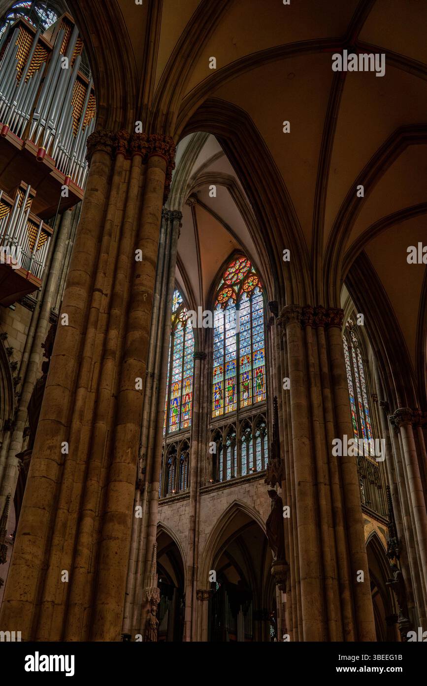 Interior of Cologne Cathedral with Stunning Stained Glass Windows Stock ...