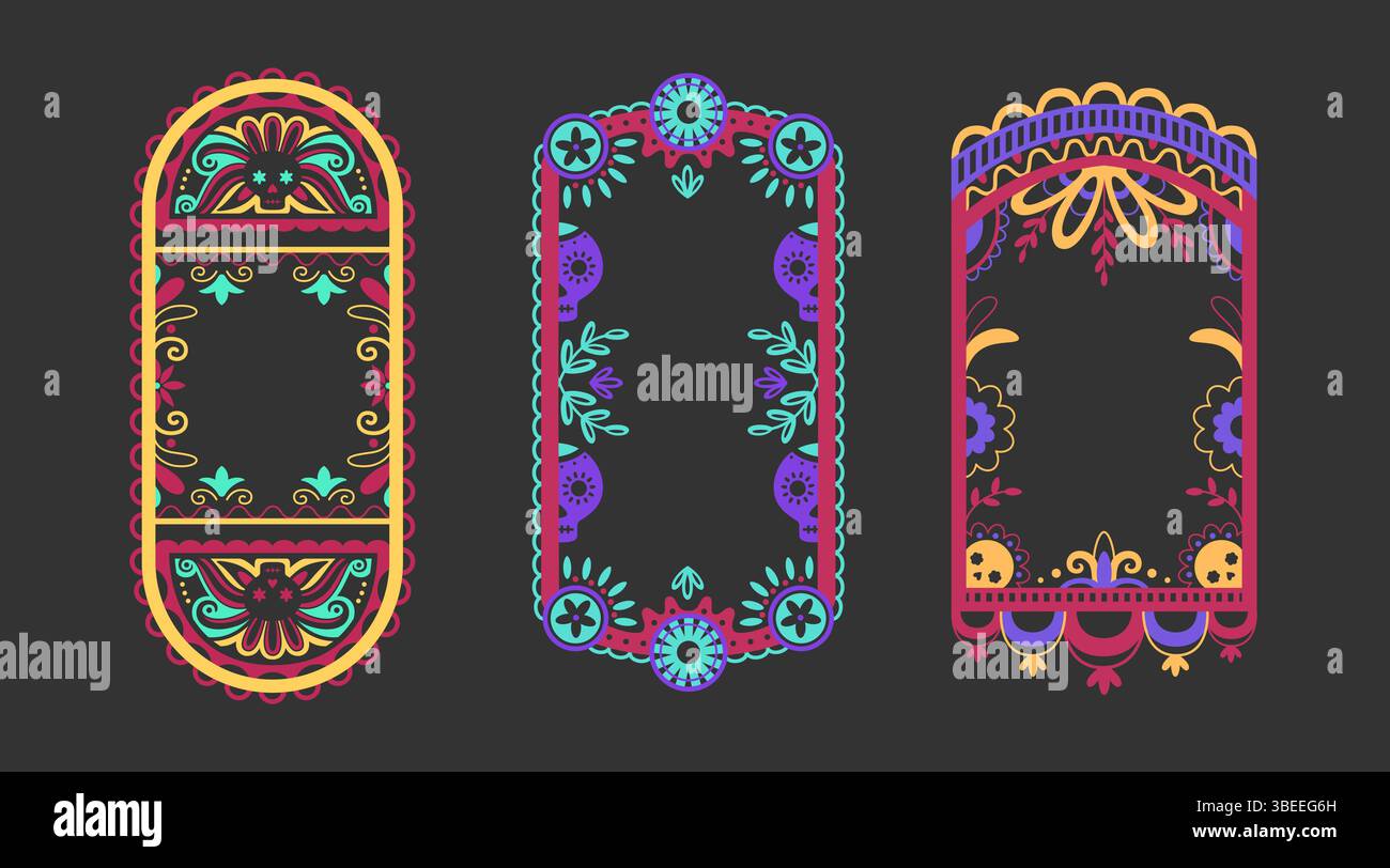 Vibrant Mexican decorative frame borders on dark background ...