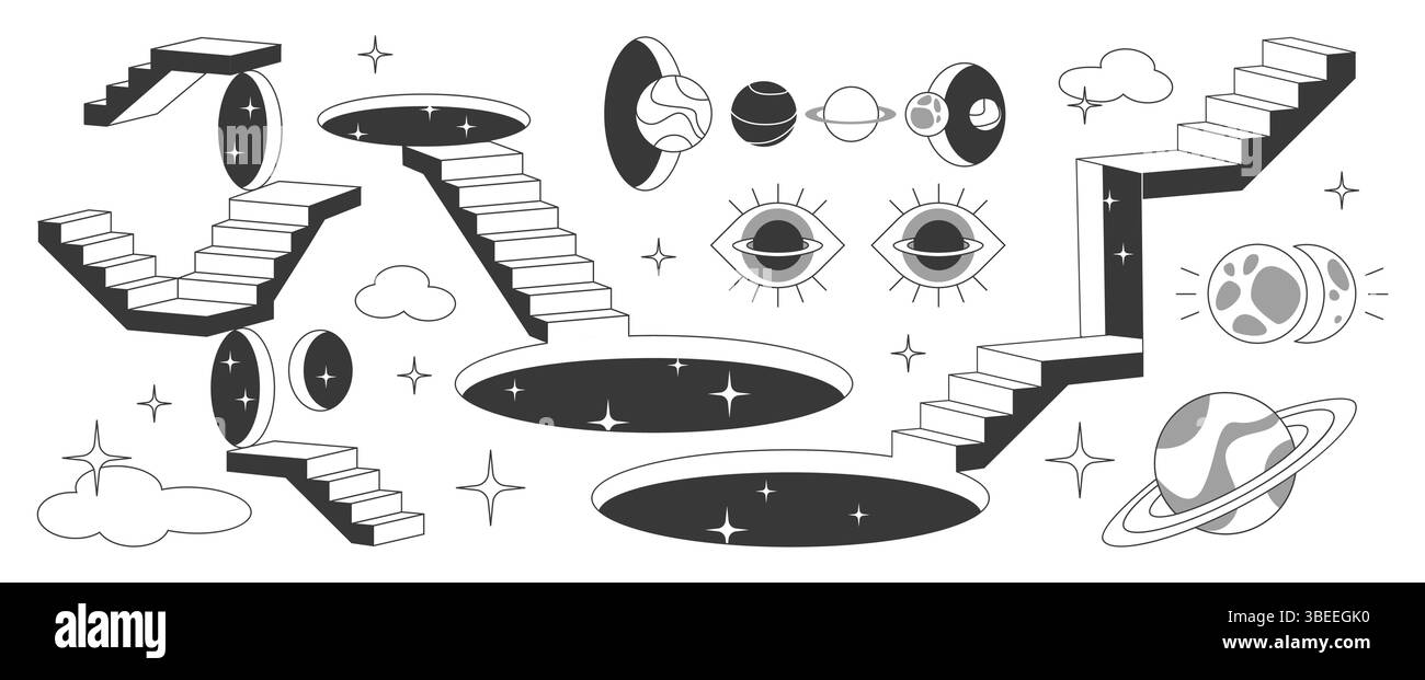 Surreal door portal elements collection - mystical staircases leading ...
