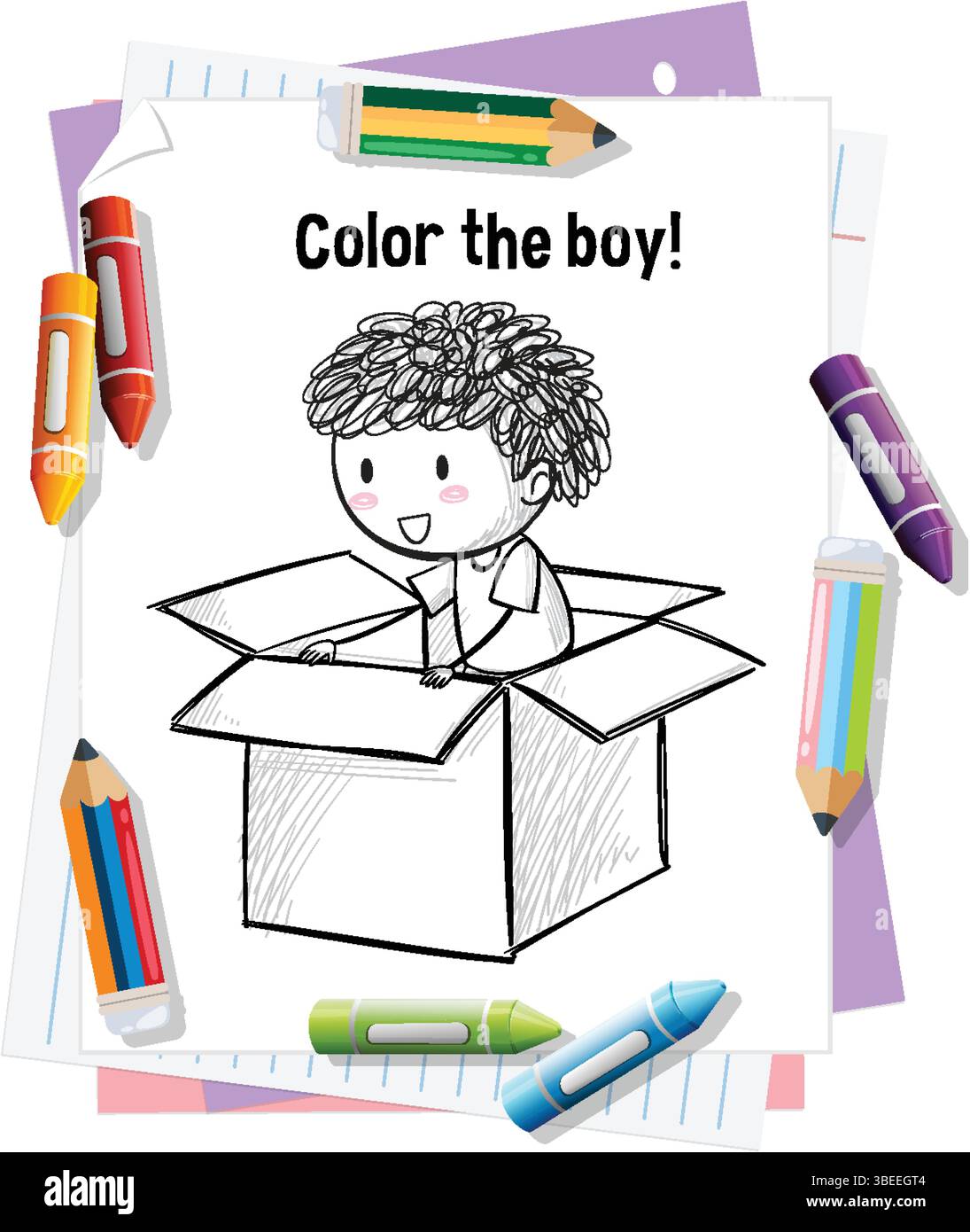 Illustration of a boy in a cardboard box Stock Vector Image & Art - Alamy