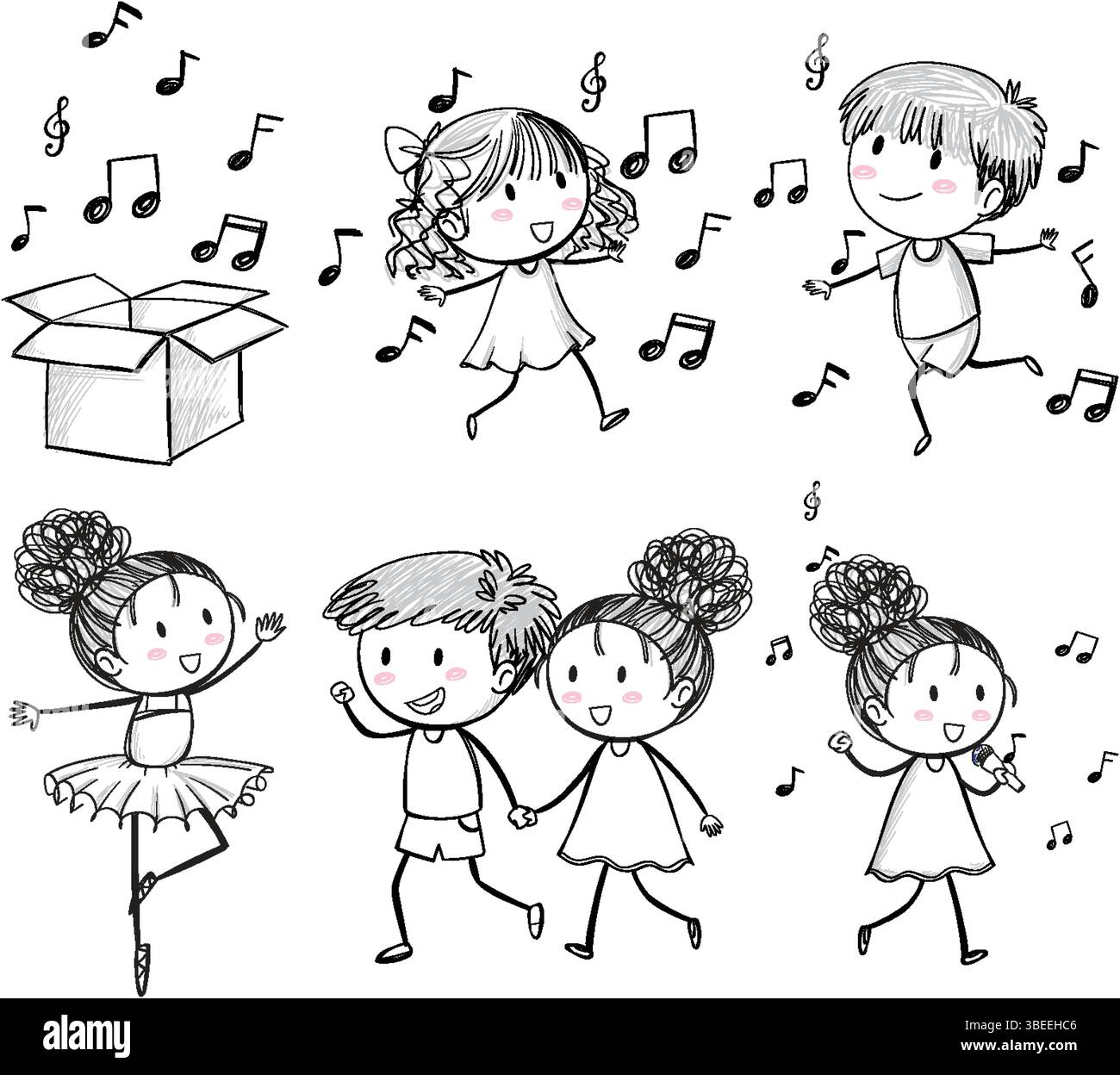 Children happily dancing with musical notes around Stock Vector Image ...