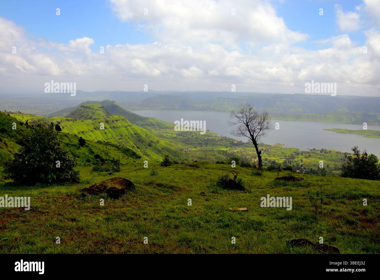 Scenic view of the Sahyadri Mountain Ranges, near Kaas Pathar, a famous ...