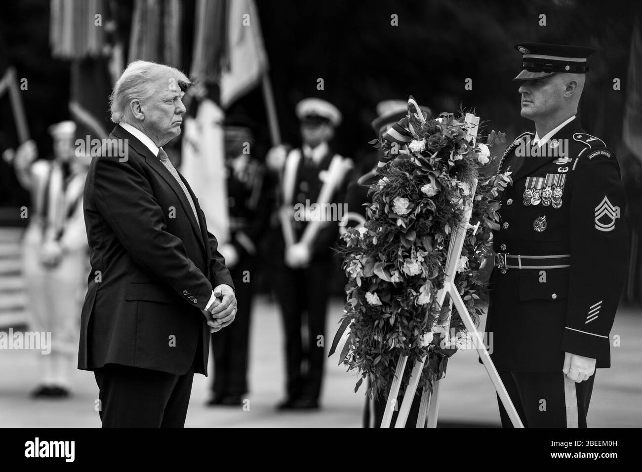 President Donald Trump participates in a wreath-laying ceremony at the ...
