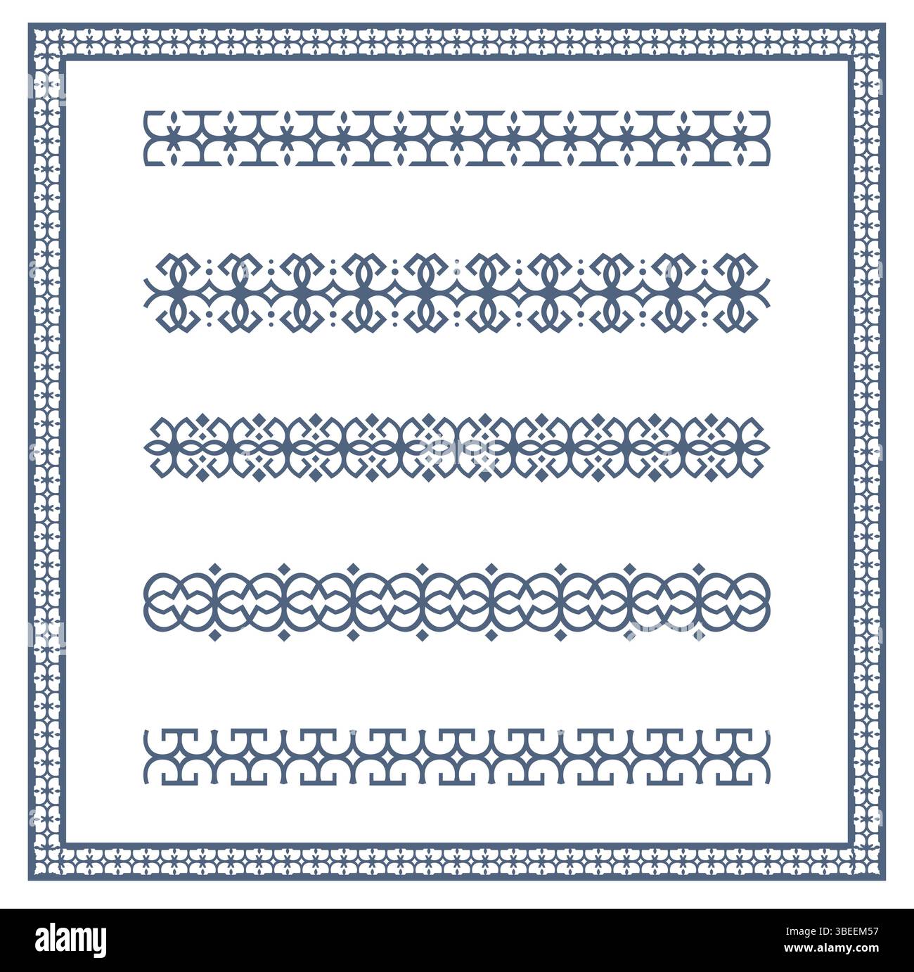 Collection of decorative ornamental borders and a frame isolated on ...