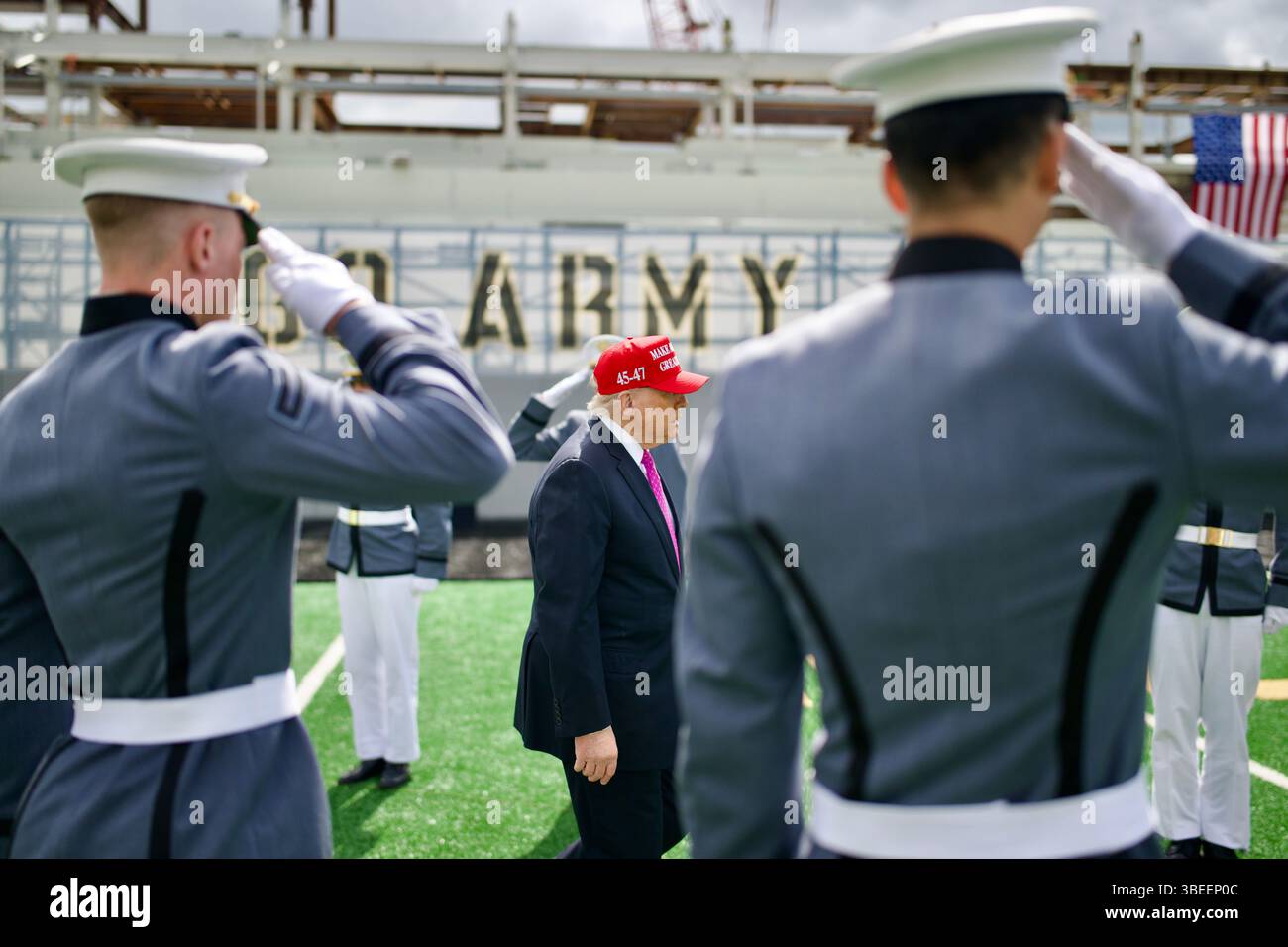 President Donald Trump arrives at Michie Stadium at West Point Military ...