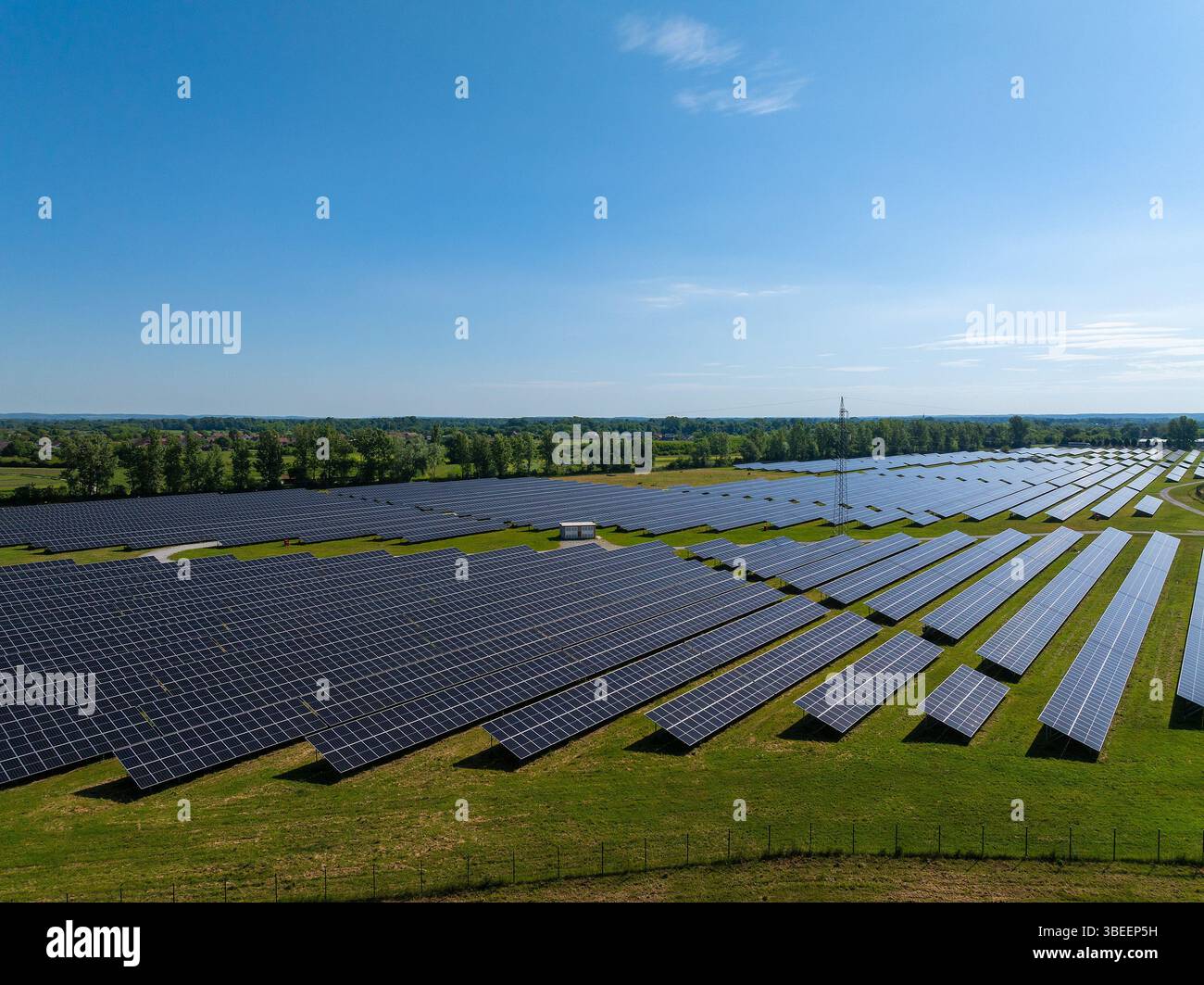 Aerial View of Ground-Mounted Solar Panels on a Meadow Stock Photo - Alamy