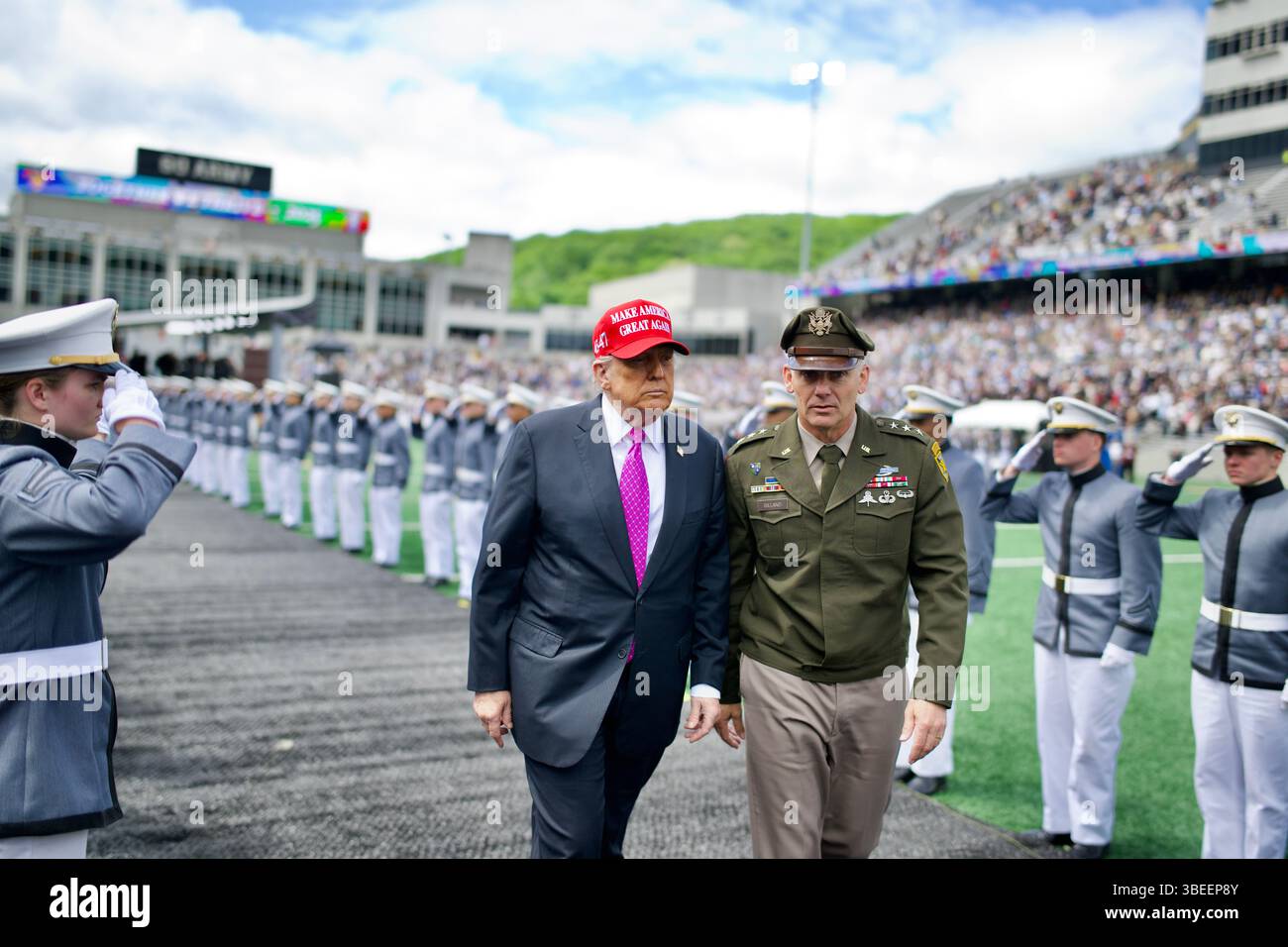 President Donald Trump leaves Michie Stadium after delivering remarks ...