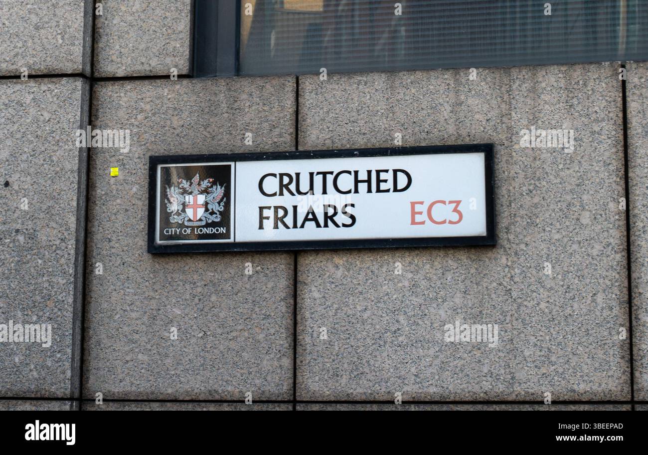 Street sign for Crutched Friars in the City of London. Features the ...