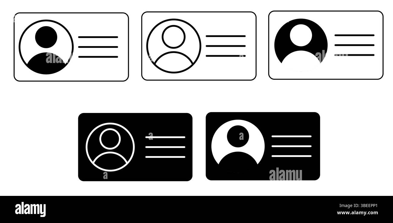 Driver and identity card icon pack designed in black and white outline ...