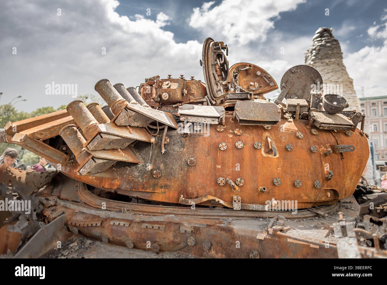 Broken Russian equipment. Transport at war. Combat equipment. Defeated enemy army. The war in ...