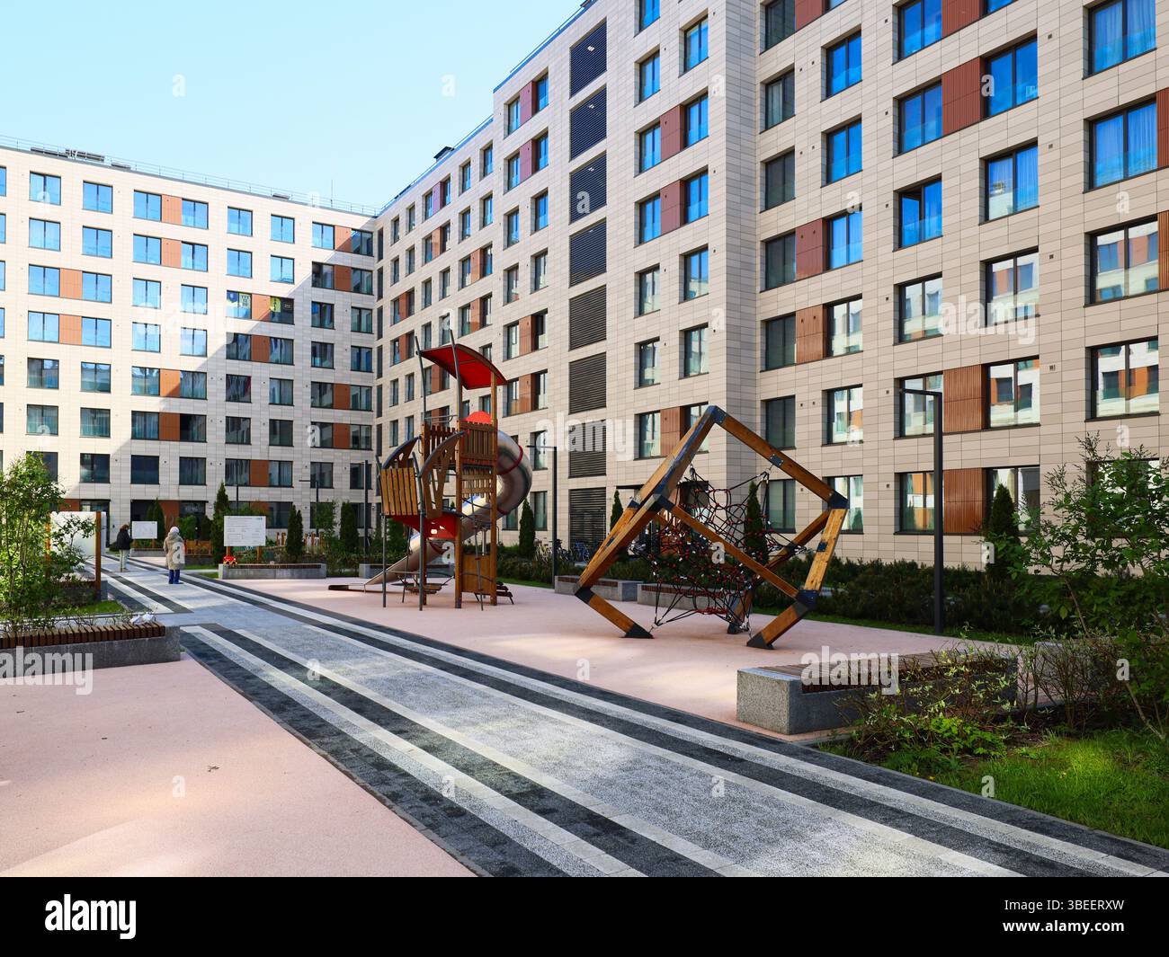 Modern Residential Playground with Safe Climbing Structures for Engagement and Fun Stock Photo ...