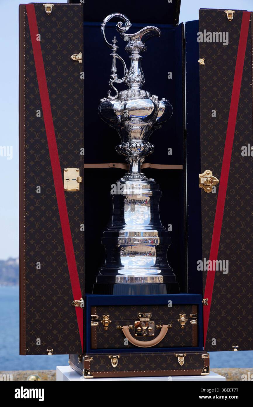 Naples, Italy. 28th May, 2025. The America's Cup trophy is on display ...