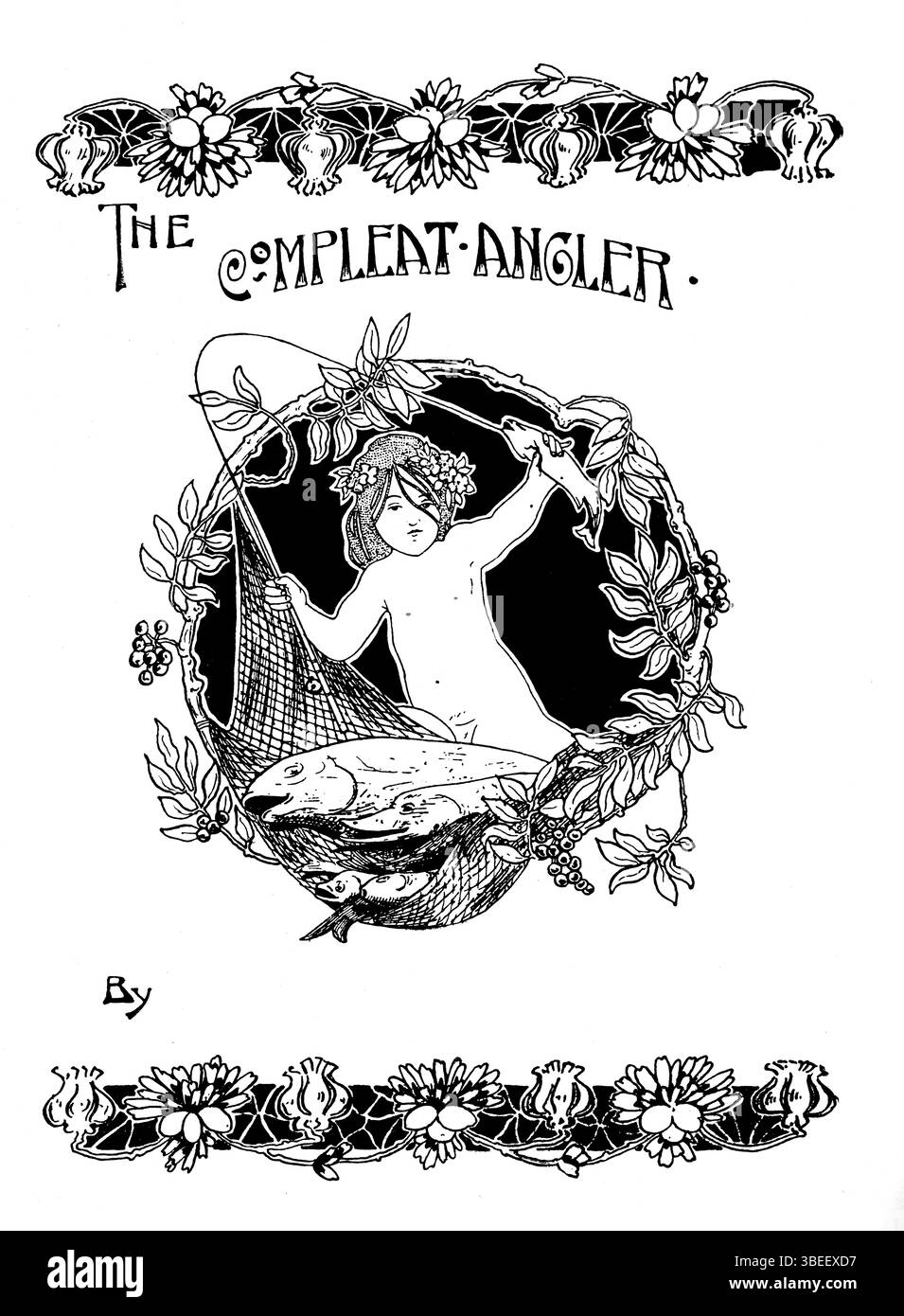 Ill2096 The Compleat Angler, design for a book cover, pen and ink ...