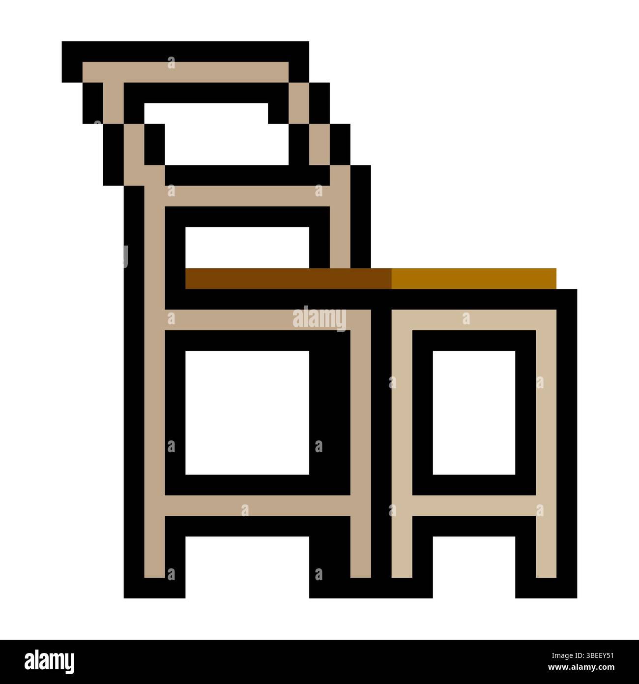 Wooden chair furniture with pixel art isolated on white background ...