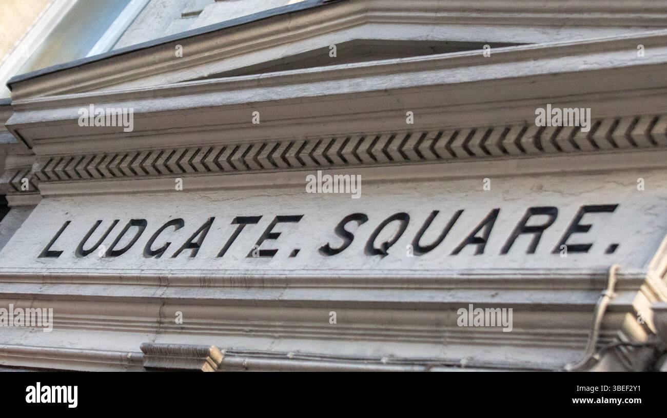Detailed view of the Ludgate Square sign on an architectural facade in ...