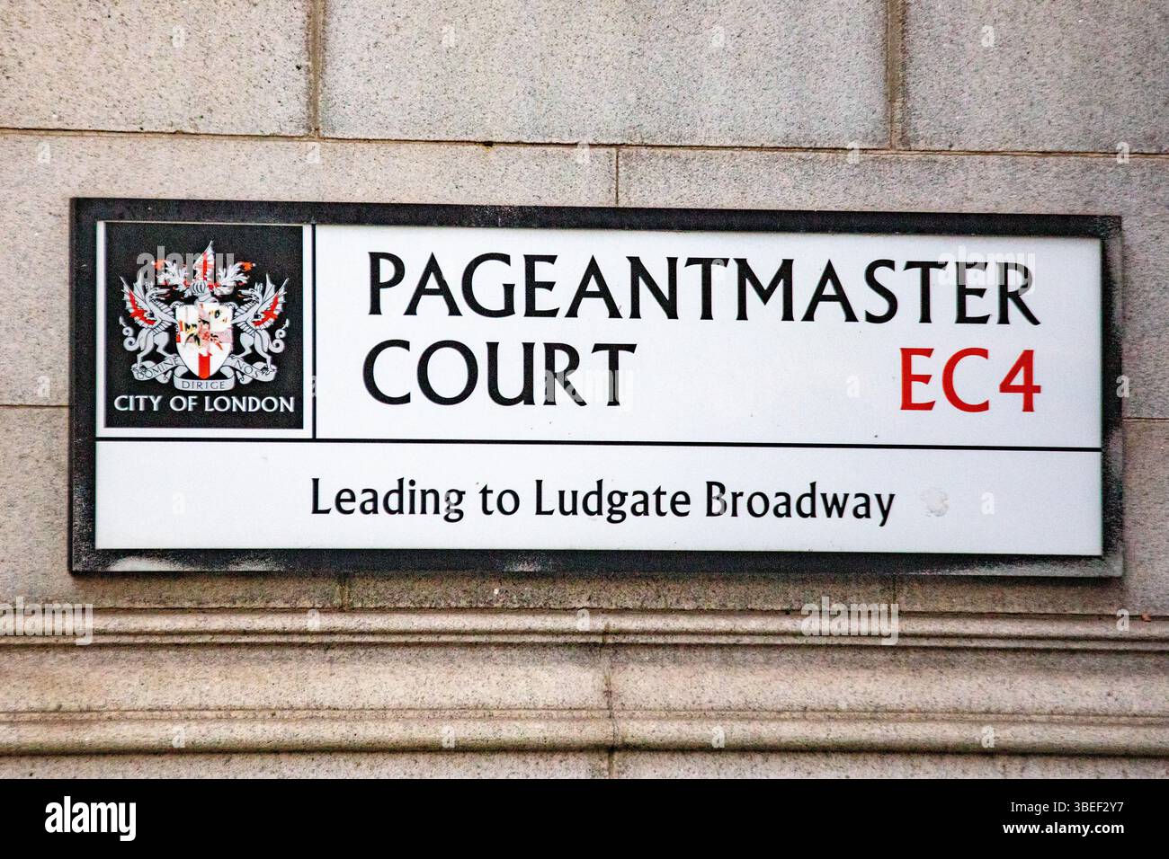 Street sign for Pageantmaster Court in the City of London, EC4. The ...